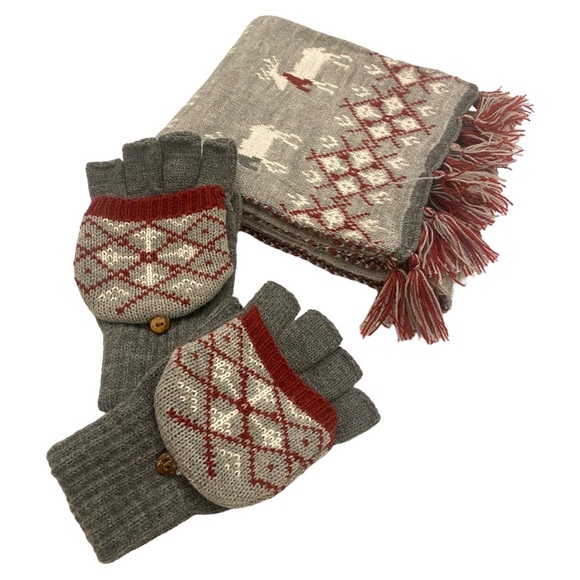 Accessories | Fingerless Glovesmittens And Scarf Set Unisex Reindeer ...